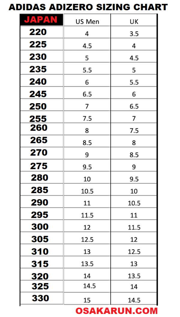 Adidas Japan sizing chart – OSAKA RUN